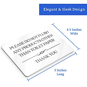 Do Not Flush Toilet Sign (White Acrylic 5 x 3.5 in) - Do Not Flush Feminine Products Sign - Bathroom Signs for Business - Airbnb Essentials for Hosts - Airbnb Signs