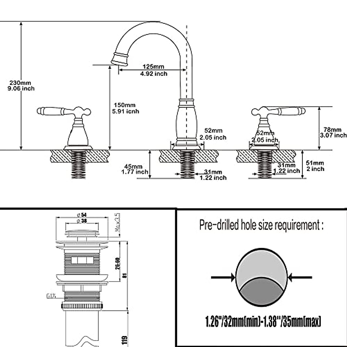 Phiestina 2-Handle 8 Inch 3 Hole Oil Rubbed Bronze Widespread Bathroom Faucets, with Valve and Metal Pop-Up Drain, WF017-4-ORB