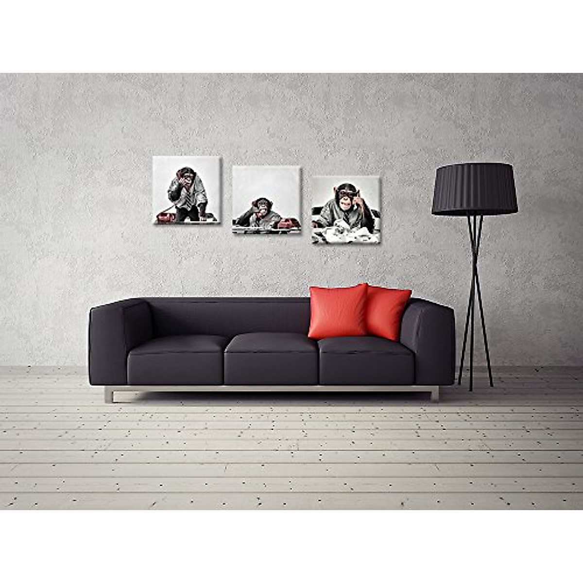 iHAPPYWALL 3 Piece Monkey Canvas Print Wall Art Funny Chimpanzee On The Phone At The Desk Modern Pop Animal Ape Canvas Painting Framed For Home Office Decoration 12x12inchx3pcs