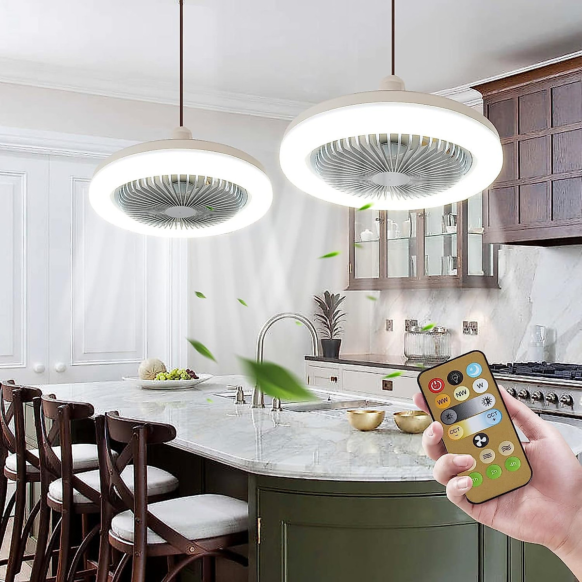 Enclosed Mini Ceiling Fan with Light, No Tools - Screw into any light socket 3 Speed Settings, 3 Brightness Settings up . Adjustable LED Mini Ceiling Fans for Bathroom/Bedroom/Living Room/Garage