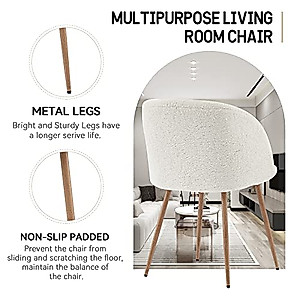 NIOIIKIT Sherpa Dining Chairs Set of 2, Upholstered Living Room Chairs, Accent Chairs with Barrel Back, Faux Fur Armchairs for Living Room, Home, Office, Dining Room, Bedroom (White)