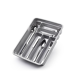 PLASTIFIC 1 Tier Large & Deep CUTLERY TRAY Flatware Organiser Strong Plastic Drawer Sliding Tidy Multipurpose flatware Holder Kitchen Accessories for Tableware(Silver)…