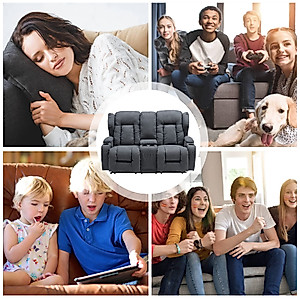 OBBOLLY Home Theater Seating | 67" RV Recliner Loveseat | Double Recliner RV Sofa & Console | RV Recliners | RV Theater Seating | RV Theater Seats | Recliner Couch, Manual Recliner Chair
