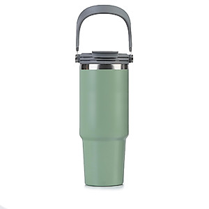 Insulated Straw Mug, 30 oz Anti-Leak Tumbler with 3-Way Lid: Sip, Straw, or Pour - Stainless Steel Travel Coffee Mug Fit Cupholder with Easy-to-carry Handle (Mint Green)