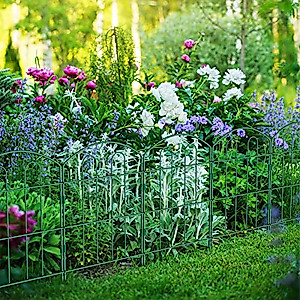 10 Pack Decorative Green Garden Fence Outdoor 24'' (H) x 10' (L) Coated Metal RustProof Landscape Wrought Iron Wire Border Folding Fences Flower Bed Fencing Animal Barrier Section Panels Decor