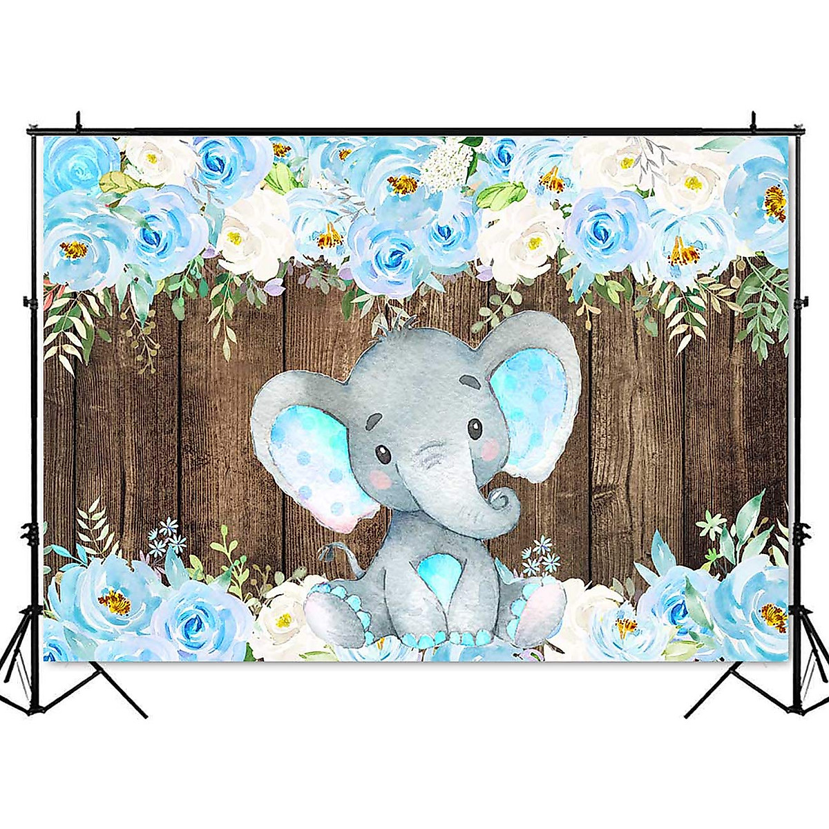 Mocsicka Floral Elephant Baby Shower Backdrop Blue Elephant Baby Shower Party Decoration 7x5ft Vinyl Boy Elephant Baby Shower Photo Background (7x5ft (82x60 inch))
