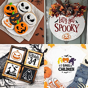 48 PCS Halloween Stencils Reusable, Ghost Bat Witch Spider Pumpkin Stencils for Painting on Wood DIY Crafts Ornaments Wood Slice Halloween Decoration