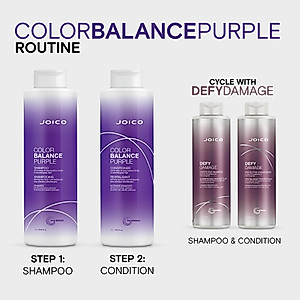 Joico Color Balance Purple Conditioner | For Cool Blonde, Gray Hair | Eliminate Brassy Yellow Tones | Boost Color Vibrancy & Shine | UV Protection | With Rosehip Oil & Green Tea Extract | 33.8 Fl Oz