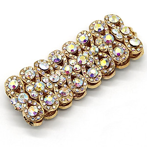 CrazyPiercing Crystal Wedding Bracelet, Gold Tone Stretch Rhinestone Bridal Bracelet, Rhinestone Bangles Statement Wedding Bracelet Jewelry for Women