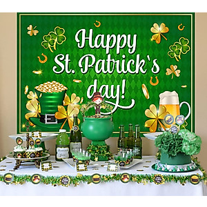 Happy St. Patrick's Day Backdrop Irish Luck Day Green Shamrock Photograpgy Backdrop Gold Coins Pot Photography Background for Children Adults Birthday Party Decor Backdrop (7x5FT: 84x60 inch)