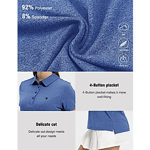 TBMPOY Women's Golf Polo T Shirts Lightweight Moisture Wicking Short Sleeve Shirt Quick Dry 4-Button Dark Blue M