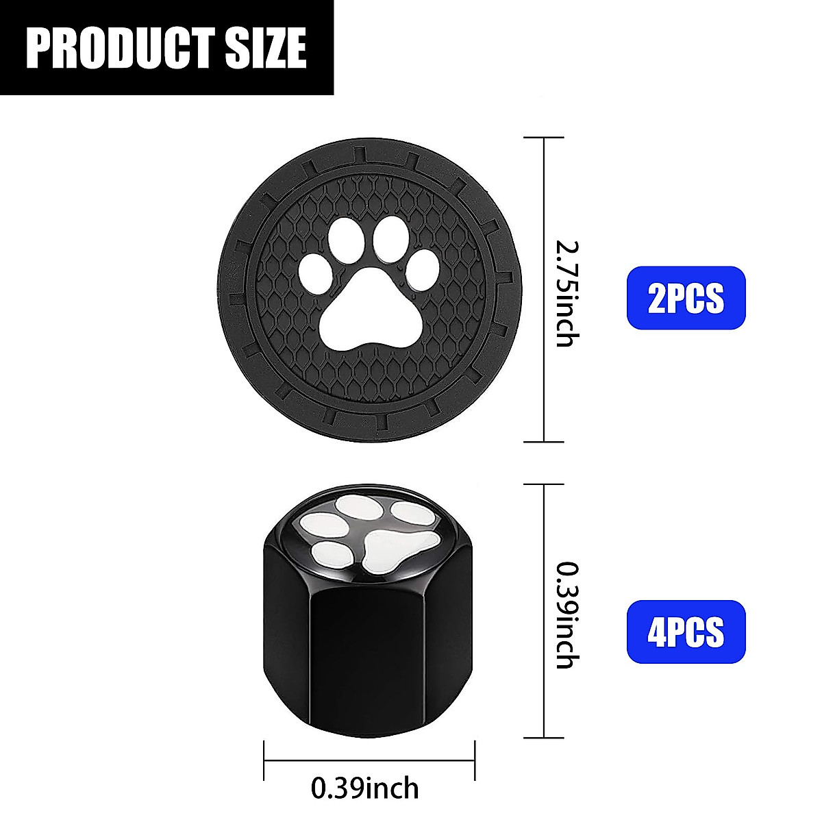 gunhunt 2 PCS Paw Print License Plate Cover, Aluminum Alloy License Plate Holder, with 4 PCS Paw Valve Stem Caps and 2 PCS Car Water Coaster, Universal for Most Car SKU Trucks Accessories Set