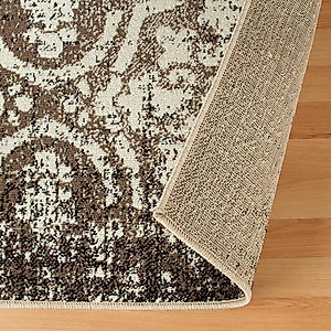 Superior Bristol Collection Area Rug, 8mm Pile Height with Jute Backing, Chic Geometric Damask Patchwork Design, Fashionable and Affordable Woven Rugs - 2'7" x 8' Runner, Beige & Brown