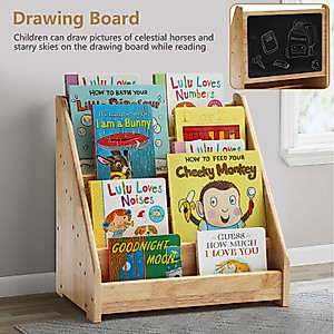 Nuoex Montessori Bookshelf for Toddler 1-5 Years, Kids Wooden 5-Tier Front Facing Book Display Shelf with Chalkboard for Bedroom,Playroom,Classroom,Book Rack Organizer, Natural