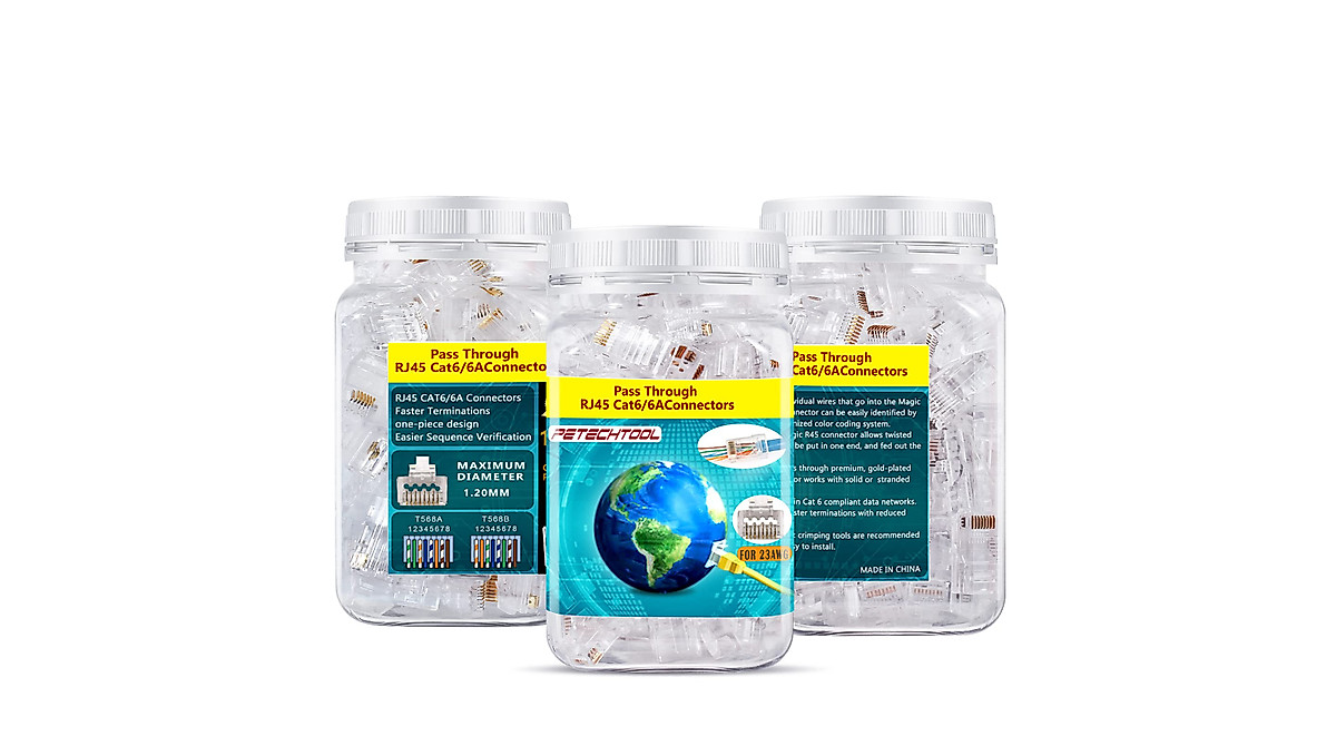 RJ45 Cat6a Connectors - 100 Pack Gold Plated