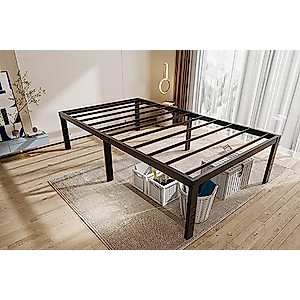 Joceret Twin XL 14 Inch Metal Bed Frame with Sturdy, Heavy Duty,Stable Structure,Easy Assembly,Bedroom,Guest Room,No Box Spring Needed, Iron,Child,Black