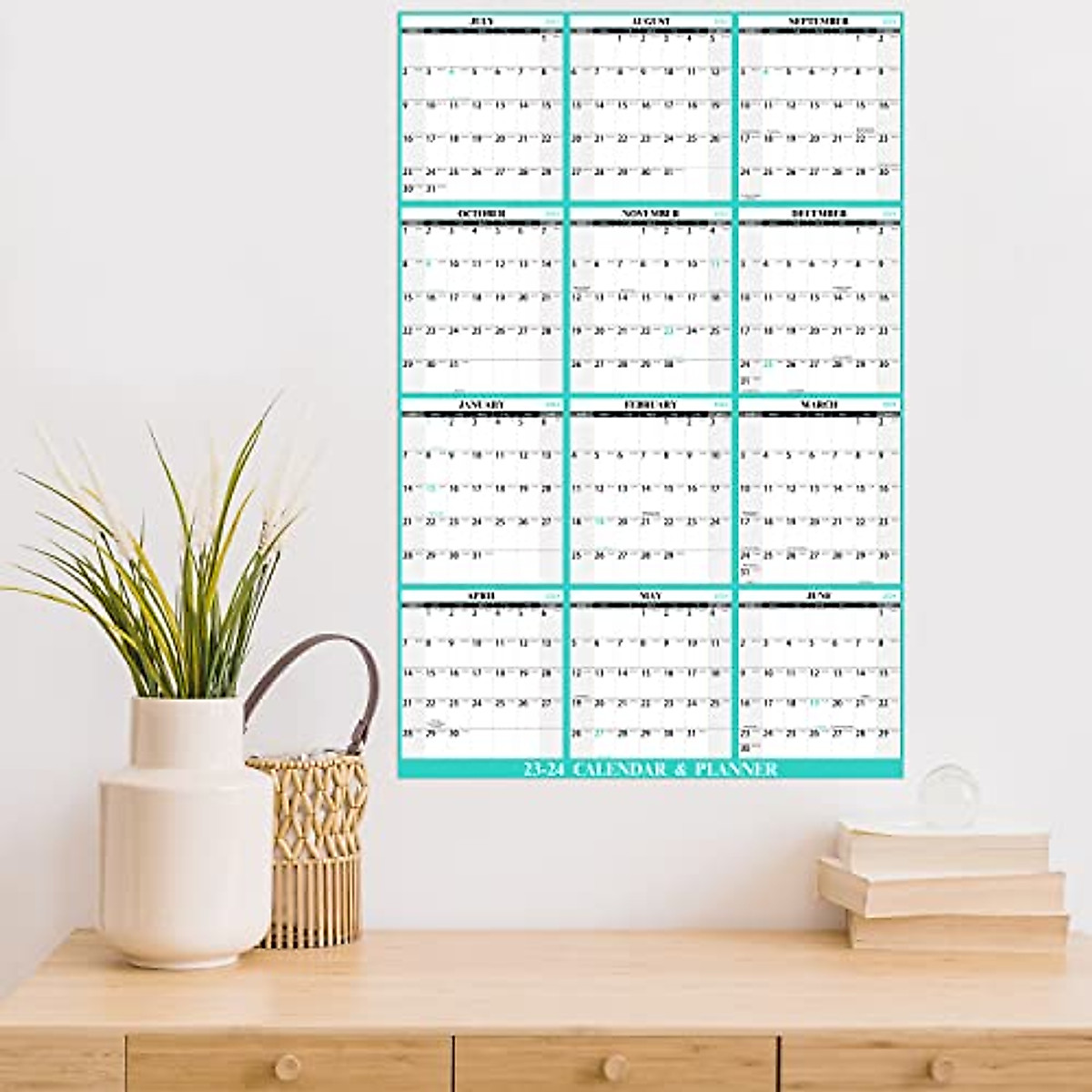 Erasable Calendar 2023-2024 - 12 Monthly Wall Calendar 2023-2024 from July 2023 to June 2024, Dry Erase Calendar with Julian Date, 34.6 x 23 Inches, Calendar Waterproof Material is Easy to Erase, folded and packaged by envelope paper, which makes the cale
