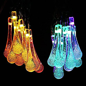 HUADA Solar String Lights Outdoor, LED Raindrop Solar Powered Fairy Lights Waterproof Multicolour Festival Decorative Lighting for Garden Patio Home Fences