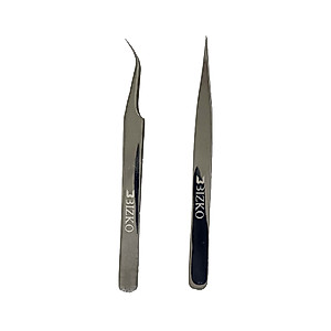BIZKO Stainless Steel Volume Lash Tweezers Set eyelash Tweezers Precision Eyelash Extension Supplies Professional Eyelash Extension Tweezers Set Eyelash Tweezers for Extensions (Straight & Curved Tip)