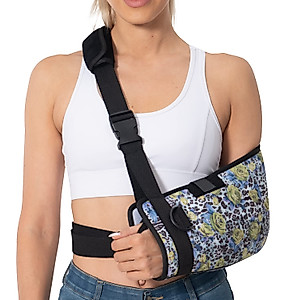 Fotgok Foam Arm Sling with Waist Strap Elbow Brace Support Arm Immobilizer for Shoulder Injury for Women, Green Rose Leopard