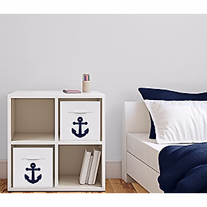 Sweet Jojo Designs Navy Blue Nautical Anchor Foldable Fabric Storage Cube Bins Boxes Organizer Toys Kids Baby Childrens for Anchors Away Collection Set of 2