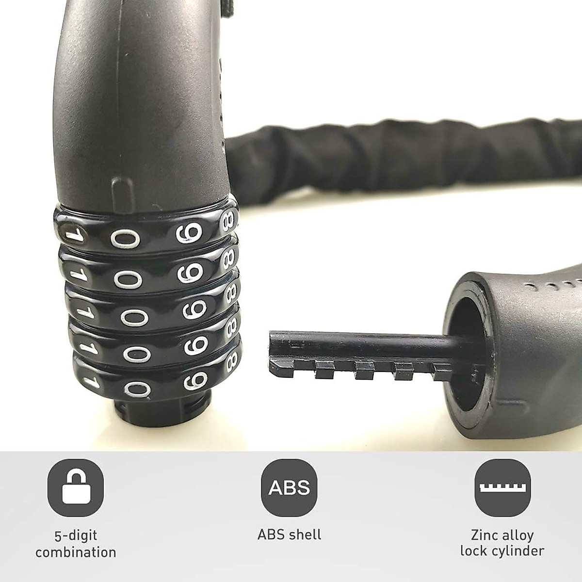 ZUKKA Bike Chain Lock 5 Digit Resettable Combination Password Lock,Heavy Duty Anti-Theft Bicycle Cable Locks