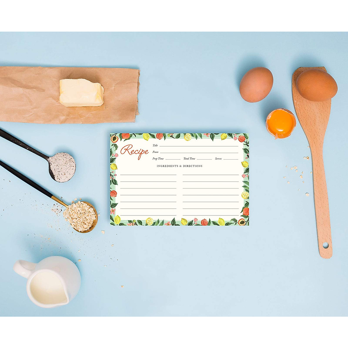 Minimalmart Lemon & Peach Recipe Cards 4" x 6" Recipe Cards- Thick Premium Card Stock With Kraft Paper Look | Ideal For Recipe Box Or Binder | Lots Of Space & Easy To Write On | Set Of 50