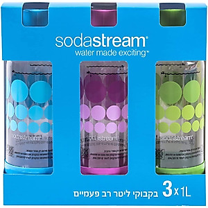 Original sodastream Three Pack 1 Liter Carbonating Bottles for Home - Lasts 2 years - Purple, Blue, and Green