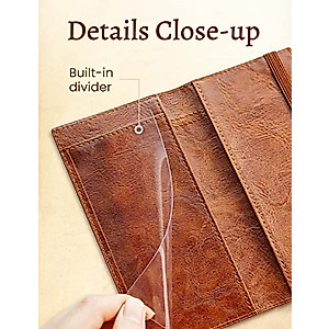 Yarnic Checkbook Cover for Personal Checkbook, Checkbook Holder with Pen Holder & Built-in Clear Plastic Divider for Duplicate Checks (Brown)