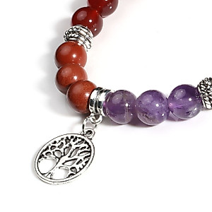 Eigso 2Pcs 7Chakra Bracelet with Tree of life Simbol Sign Pendant Healing Mala Wristband for Men Women