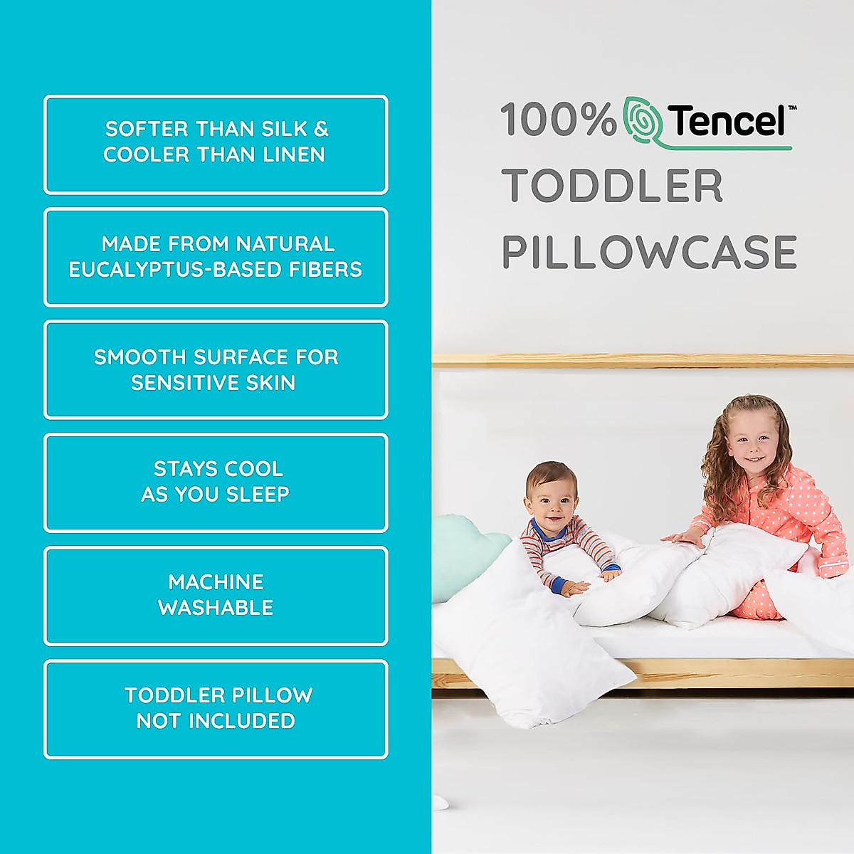 PUREgrace Tencel Toddler Pillowcase – Washable and Soft, Sized for All Toddler Pillows, Breathable and Smooth with Secure Flap Design
