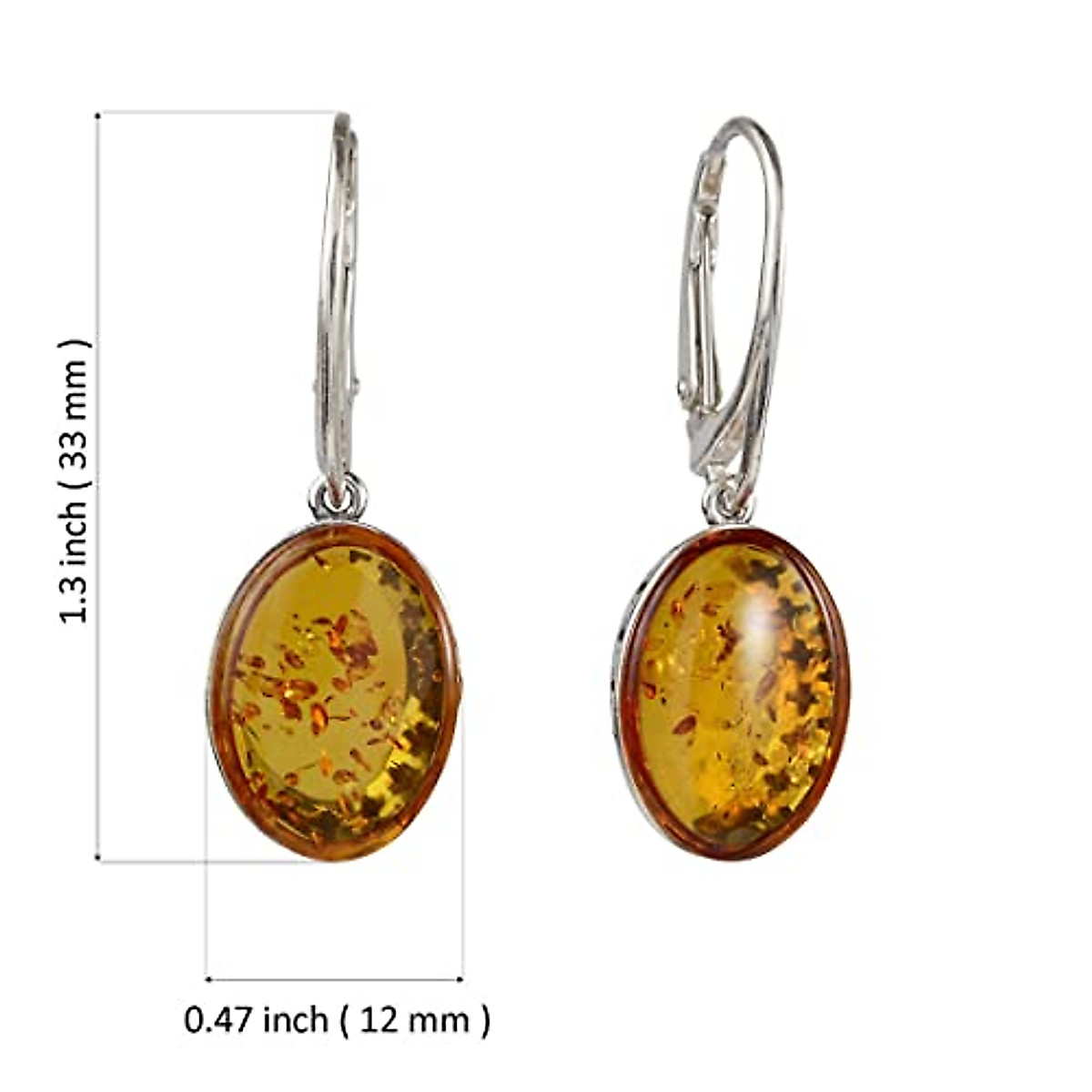 Sterling Silver and Baltic Amber French Leverback Honey Amber Oval Earrings Alaina