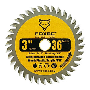 FOXBC 3 Inch Carbide Circular Saw Blade 36 Tooth for Wood, Plastic, PVC, Acrylic, Aluminum with 7/16" Arbor, 3/8" Bushing - 3 Pack