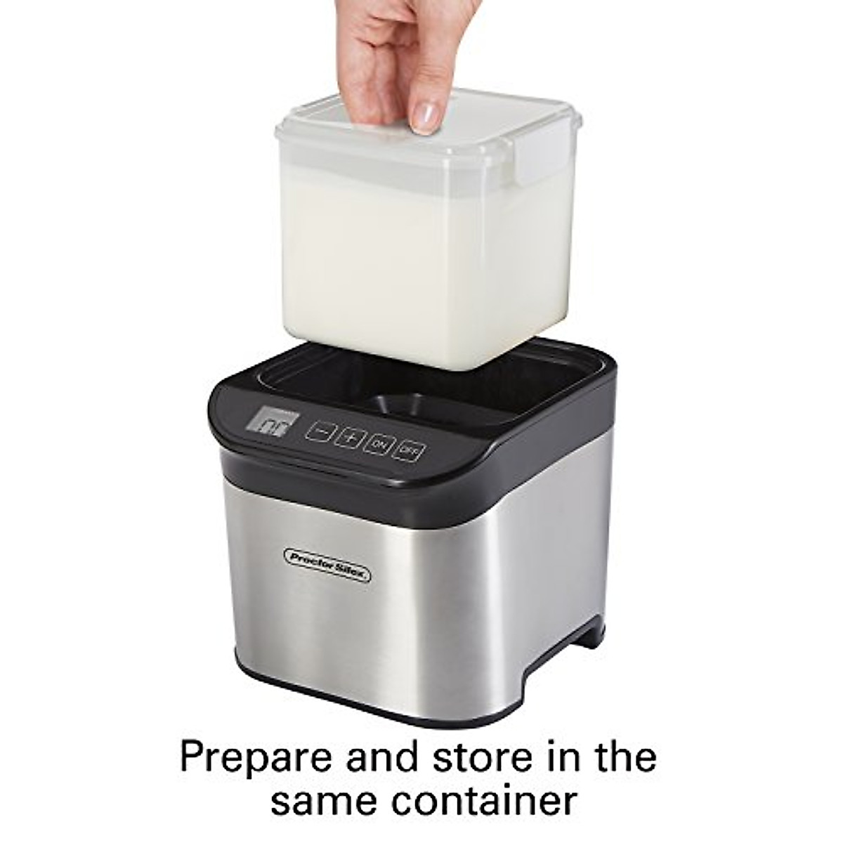 Proctor Silex Regular or Greek Yogurt Maker Machine with LCD Display, BPA-Free Storage Container, 32 oz, Stainless Steel (86300)