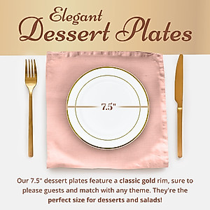 Reli. 50 Pcs Plastic Dessert Plates, Disposable (7.5 inch, White w/Gold Rim) | Small Plates for Party, Heavy Duty | Hard Plastic, for Dessert, Wedding, Birthday, Salad/Appetizer (7.5")