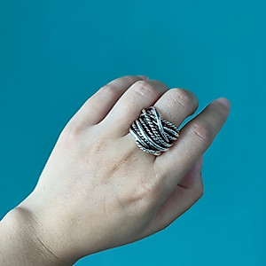 Mytys Gold and Silver Statement Rings for Women Wire Intertwined Design 14K Gold Plated Silver Band Ring Wide Index Finger Rings Costume Jewelry (Silver, 9)