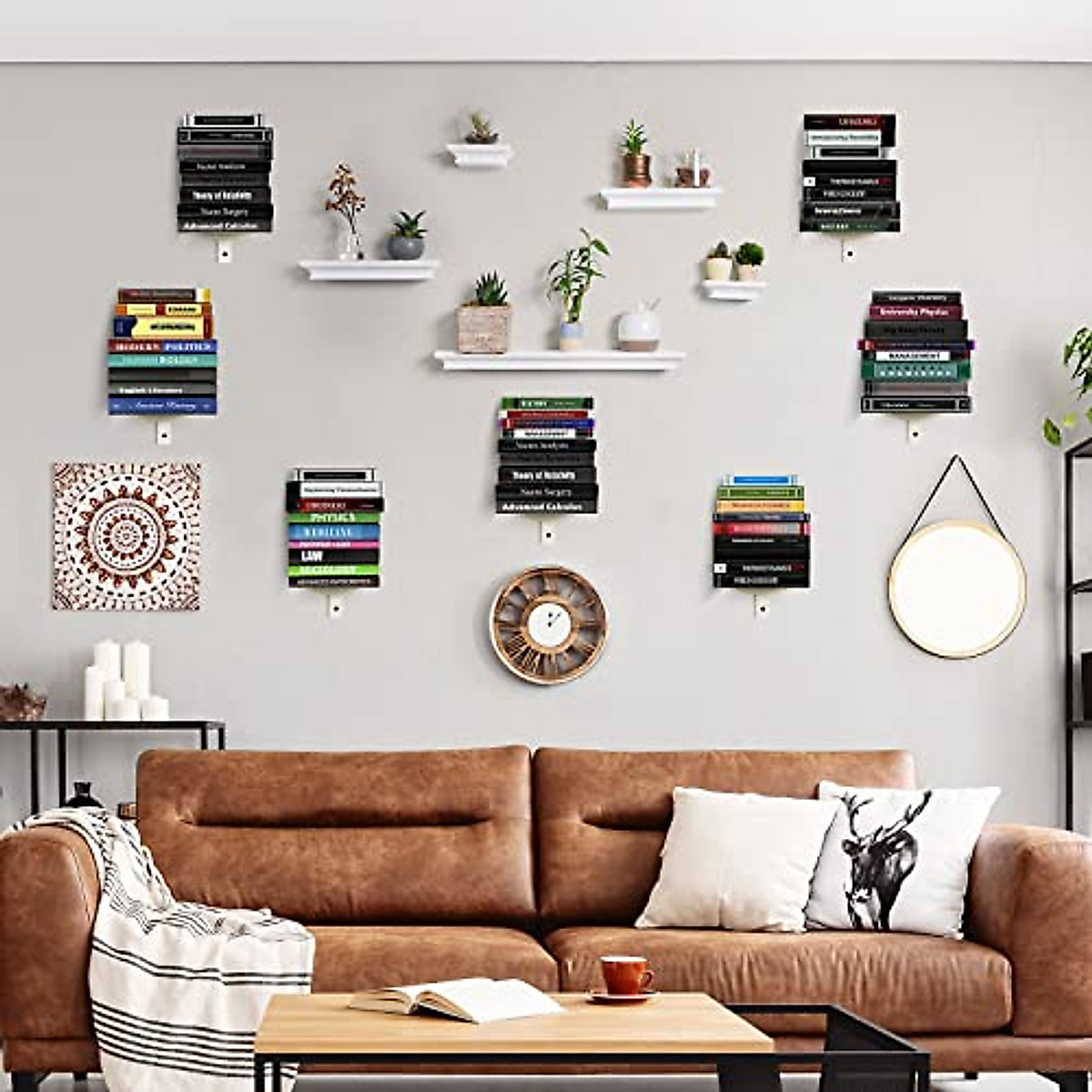 ART-GIFTREE Invisible Floating Bookshelf for Wall Mounted, 4 Tier Vertical Spine Book Tower, 2 Pack White