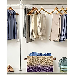 Storage Organizer Bins Set of 1 Storage Baskets for Clothes on Shelves With Handles Gradient Marble Texture Glitter Purple and Gold Rectangular Fabric Laundry Baskets for Organizing