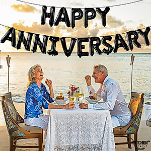 KatchOn, Happy Anniversary Balloons Black - 16 Inch | Black Happy Anniversary Banner for Happy Anniversary Decorations | Black Happy Anniversary Backdrop | Black Happy Anniversary Balloon Banner