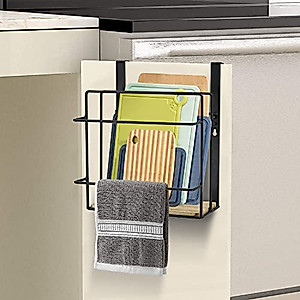 VOOTTOU Cabinet Door Organizer with Towel Bar, Under Cabinet Shelf Organizer, Cutting Board Organizer for Kitchen, Dual Purpose Over The Cabinet Organizer for Cutting Board Aluminum Foil, Wrap