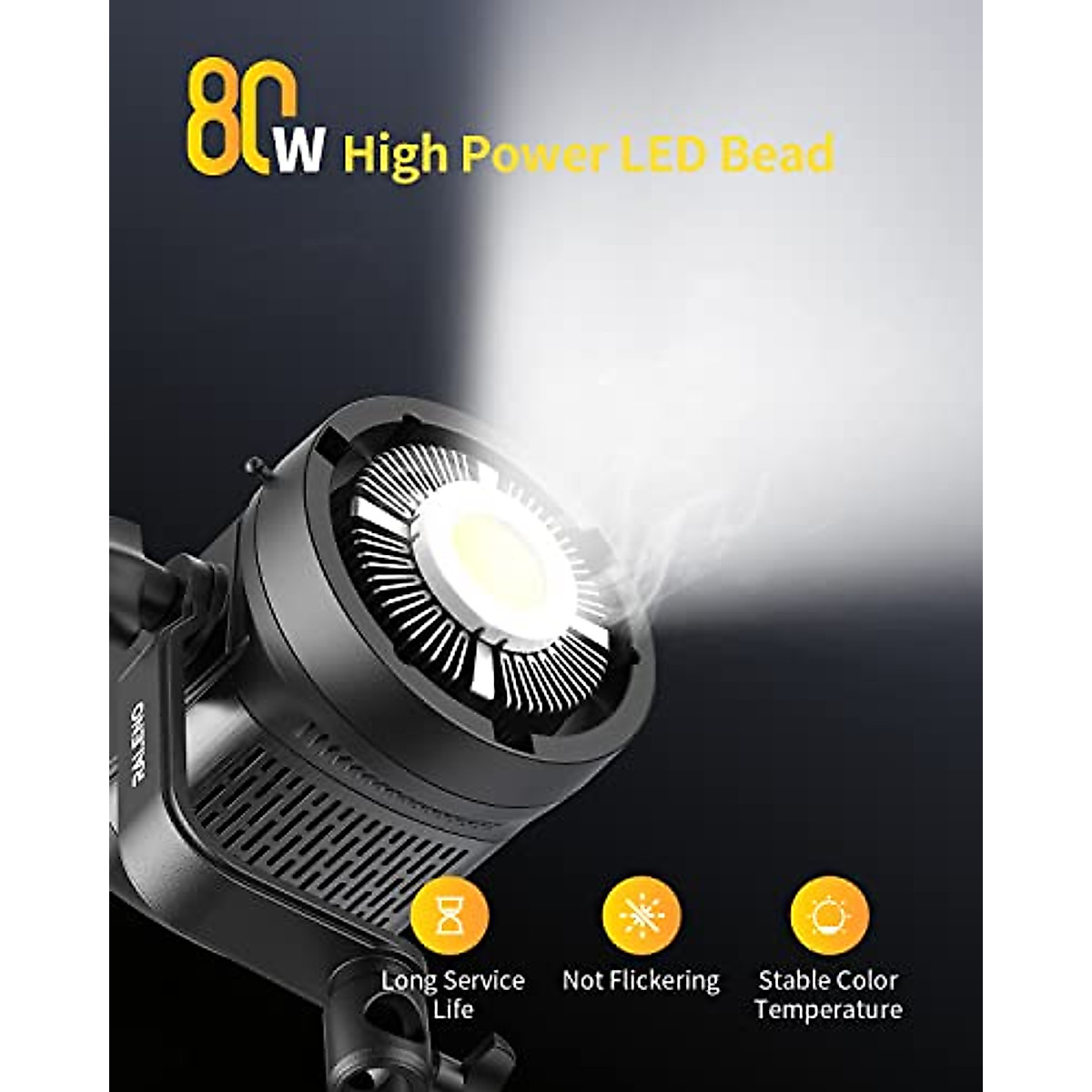 RaLeno 80W LED Studio Video Light, Continuous Lighting with 5600K 7200Lux@1M CRI 95+ Brightness Adjustable, Efficiency Cooling Fan and Bowens Mount, for YouTube Outdoor Video Recording Photography