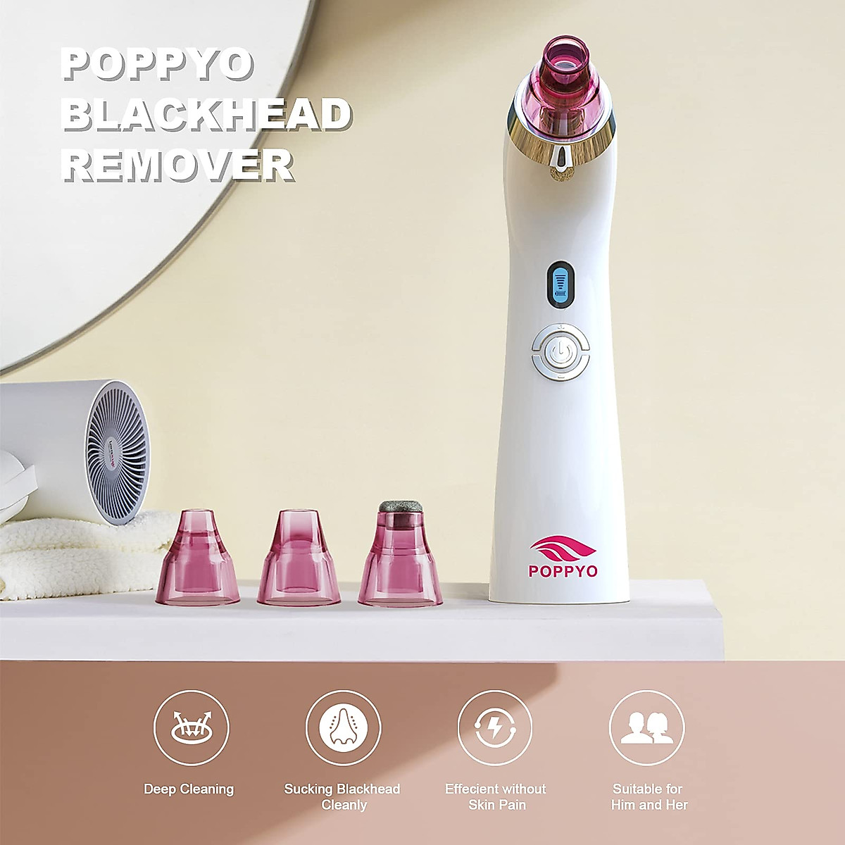 Blackhead Remover Pore Vacuum Electric Blackhead Extractor Tool Comedo Removal Suction Beauty Device for Women（Pink)