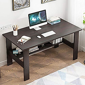 Nihewoo Computer Desk Home Desktop Desk Simple Students Desk Study Writing Table Home Office Desk with Storage Shelves Black