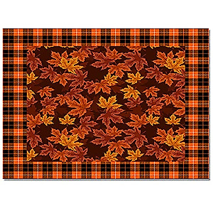Large Rectangular Area Rugs 5' x 7' Living Room, Thanksgiving Maple Autumn Leaf Durable Non Slip Rug Carpet Floor Mat for Bedroom Bedside Outdoor Fall Orange Buffalo Plaid