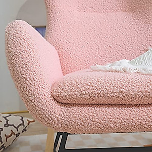 Morhome Upholstered Nursery Rocking Chair-Comfy Glider Rocker with Padded Seat, High Backrest, and Armrests for Living Room Bedroom Offices, Pink