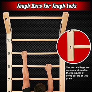Swedish Ladder Wood Stall Bar – Physical Therapy & Gymnastics Ladder w/ 11 Strategic Rods - Ideal for Back Pain Scoliosis Exercise Equipment & Range of Motion