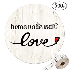 500 Homedmade with Love Stickers-1.4 inch Wood Grain Round Labels.