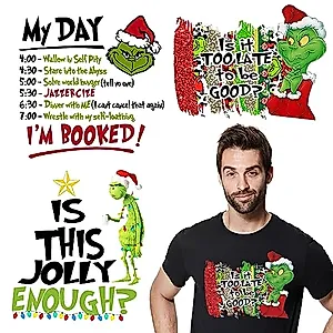 Christmas Heat Transfer Vinyl 3 Sheets Iron on Stickers Winter Xmas Heat Transfer Vinyl Design Iron on Decals for T Shirts Clothes Pillow Hoodie DIY Iron on Patches