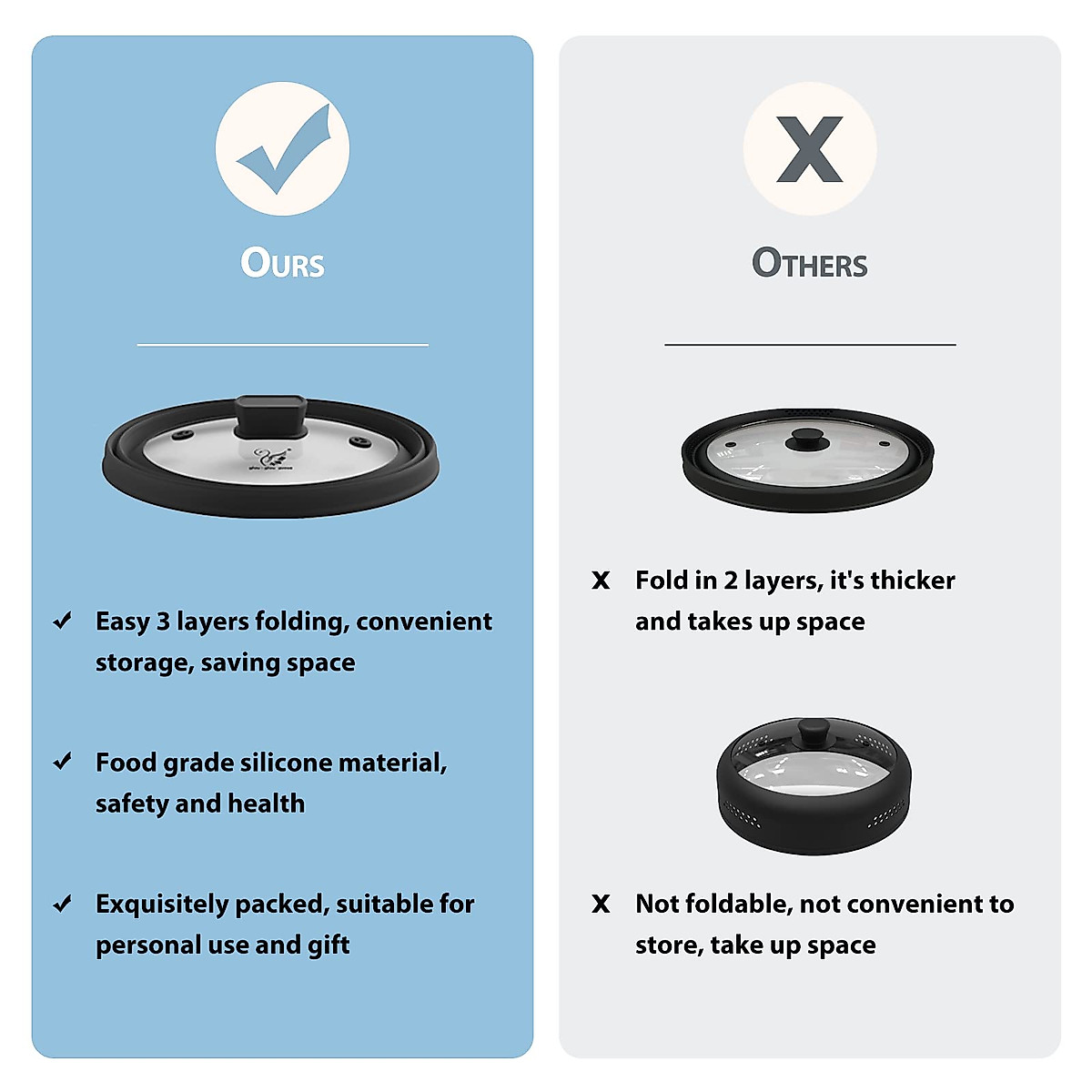 Microwave Splatter Cover Glass Guard Lid with Collapsible Silicone for Food Pot Plate 10.5 inch Black