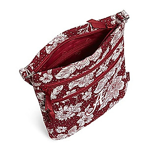 Vera Bradley Women's Cotton Collegiate Triple Zip Hipster Crossbody Purse (Multiple Teams Available), University of Alabama Cardinal/White Rain Garden - Recycled Cotton, One Size